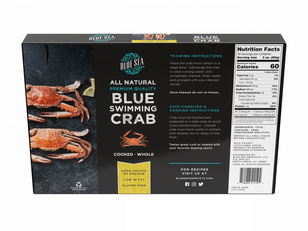 Blue Swimming Crab (Whole Cleaned) Cooked - Blue Sea