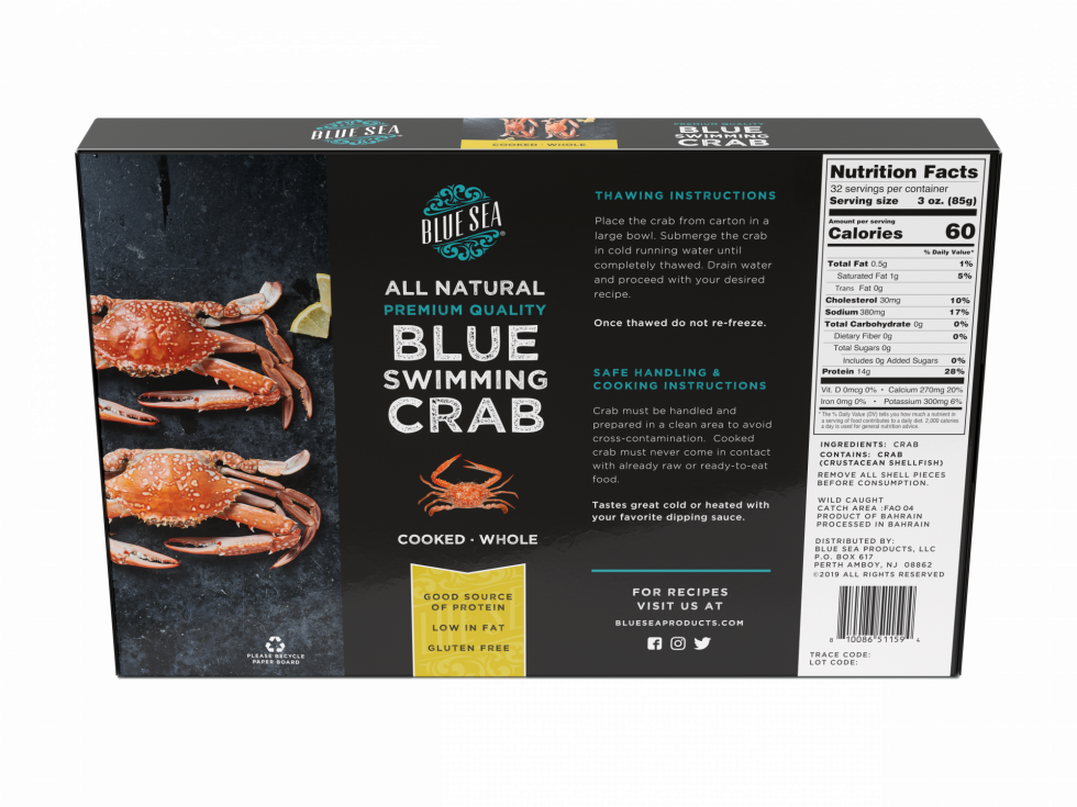 Blue Swimming Crab (Whole Cleaned) Cooked - Blue Sea