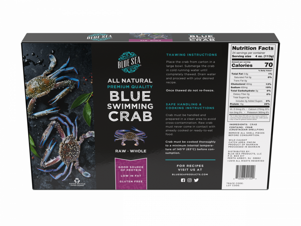 Blue Swimming Crab (Whole Cleaned) Raw - Blue Sea
